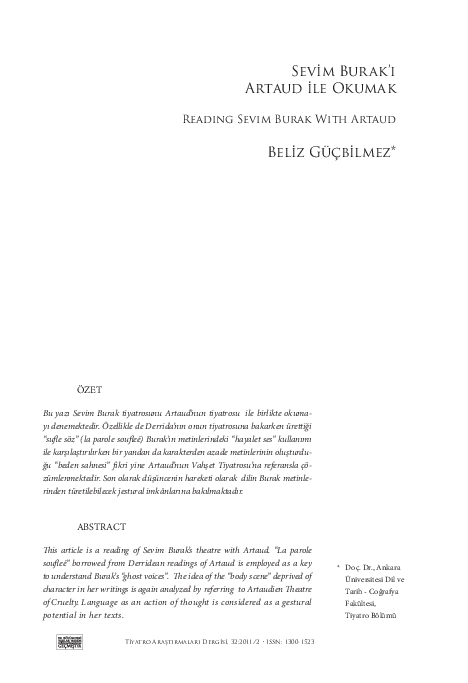 (PDF) Sevim Burak’ı Artaud ile okumak