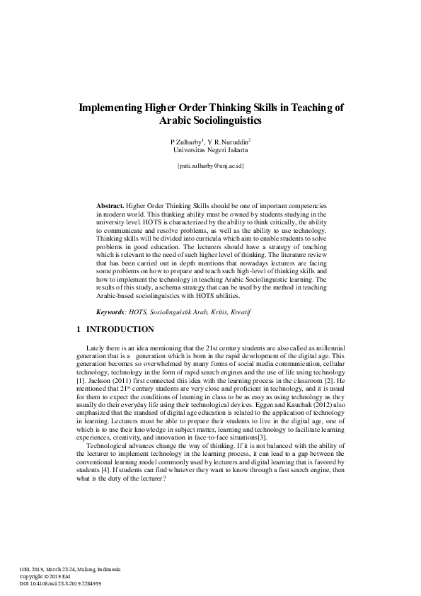 (PDF) Implementing higher order thinking skills in teaching and learning of design and ...
