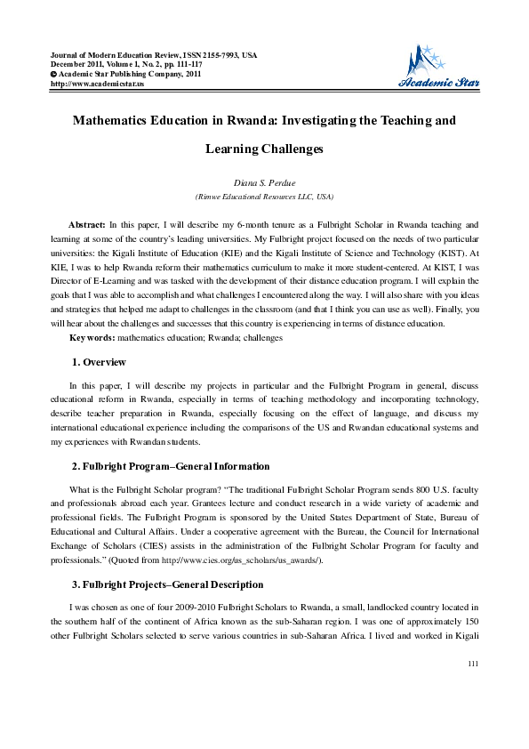 (PDF) Mathematics Education in Rwanda: Investigating the Teaching and ...