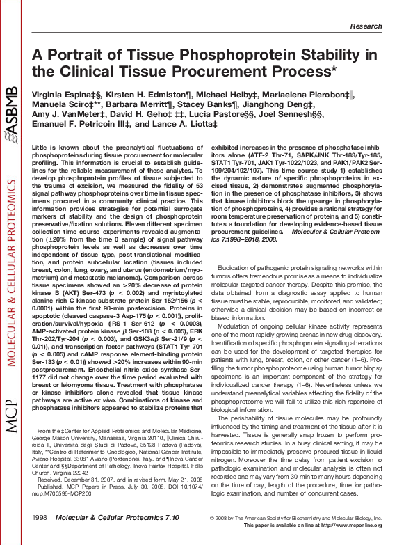 (PDF) A Portrait of Tissue Phosphoprotein Stability in the Clinical ...