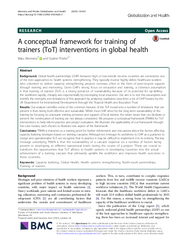 (PDF) A conceptual framework for training of trainers (ToT ...