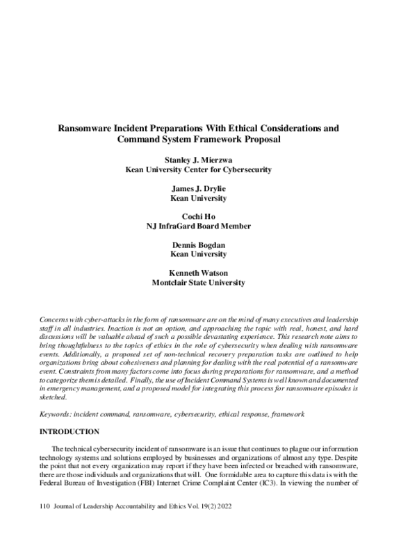 (PDF) Ransomware Incident Preparations With Ethical Considerations and Command System Framework ...