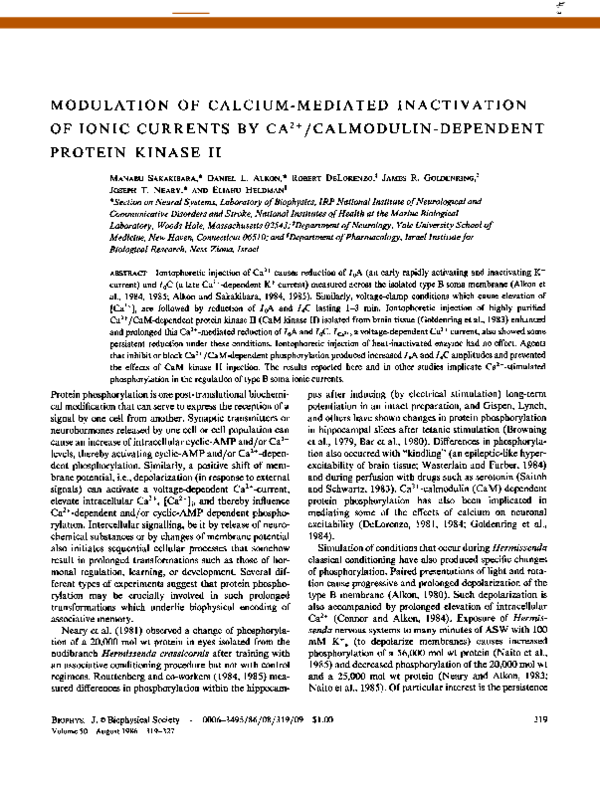 (PDF) Modulation of calcium-mediated inactivation of ionic currents by Ca2+/calmodulin-dependent ...