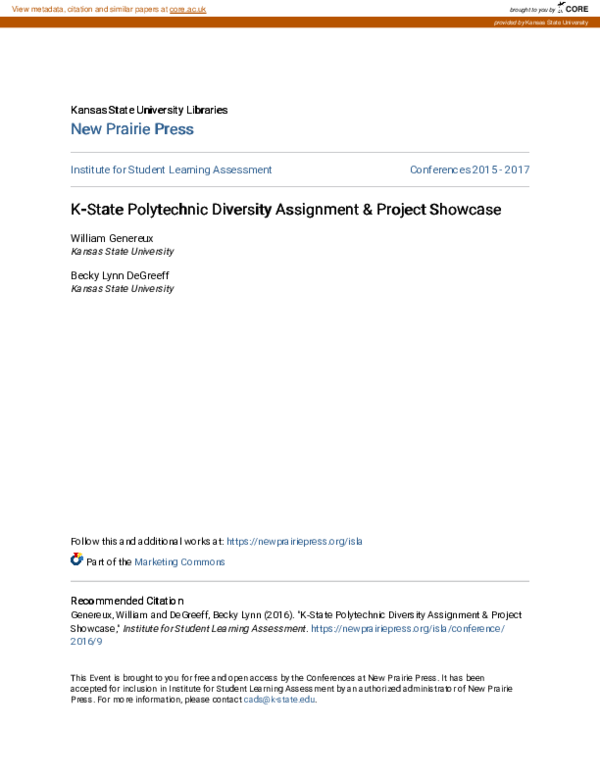 (PDF) K‐State Polytechnic Diversity Assignment & Project Showcase
