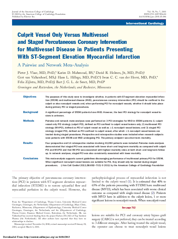 (PDF) Culprit Vessel Only Versus Multivessel and Staged Percutaneous ...