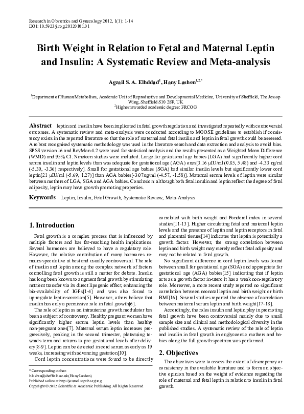 (PDF) Fetal growth in relation to maternal and fetal IGF-axes: a ...