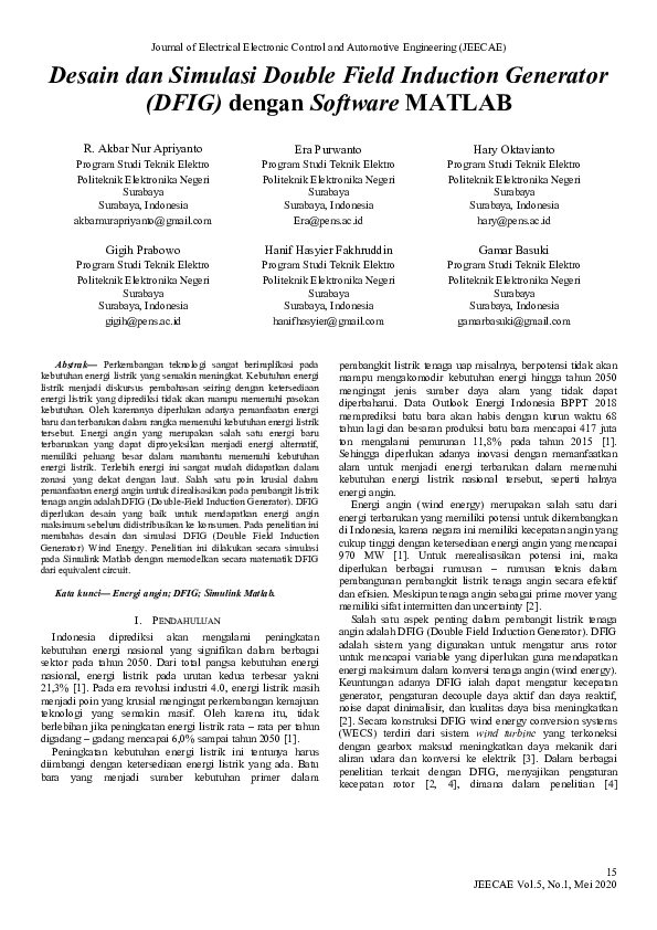 (PDF) Desain dan Simulasi Double Field Induction Generator (DFIG ...