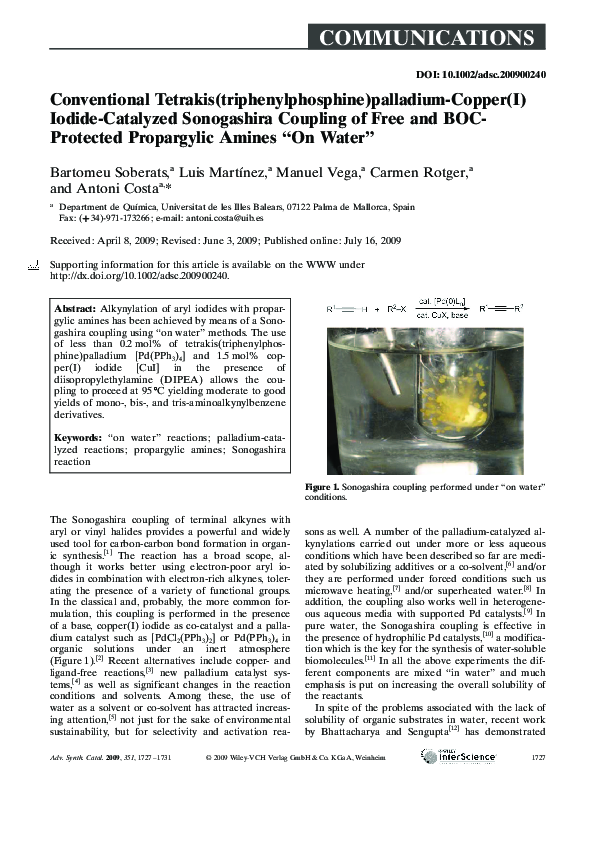 (PDF) Conventional Tetrakis(triphenylphosphine)palladium-Copper(I ...