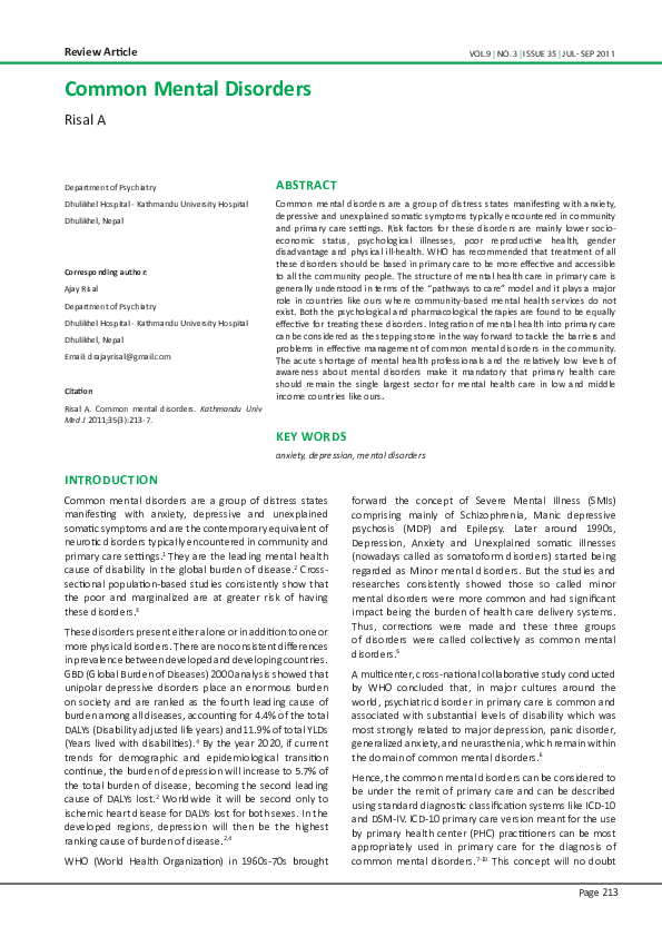 (PDF) Common Mental Disorders