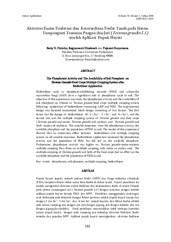 (PDF) Aktivitas Enzim Fosfatase dan Ketersediaan Fosfat Tanah pada ...