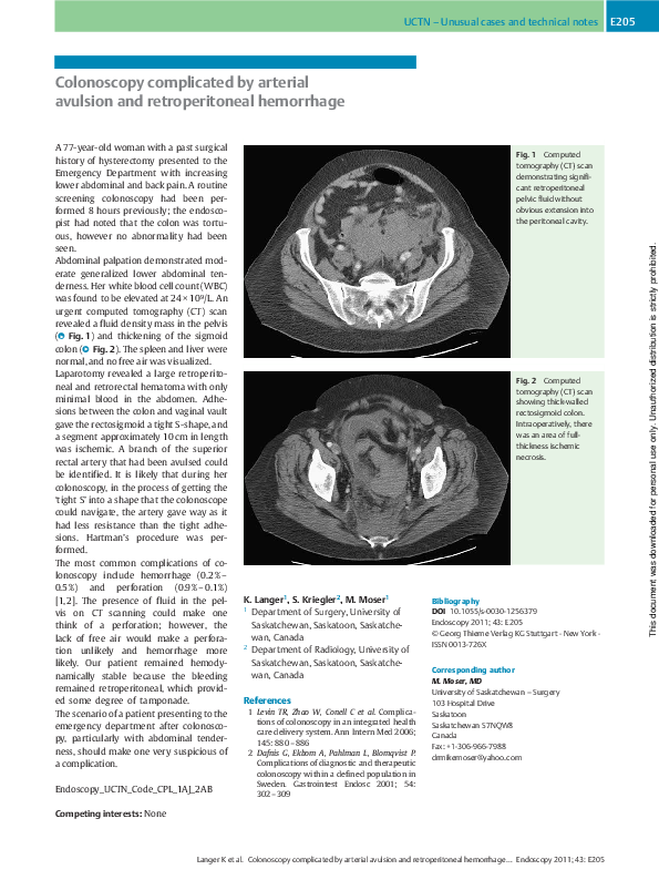 (PDF) Colonoscopy complicated by arterial avulsion and retroperitoneal ...
