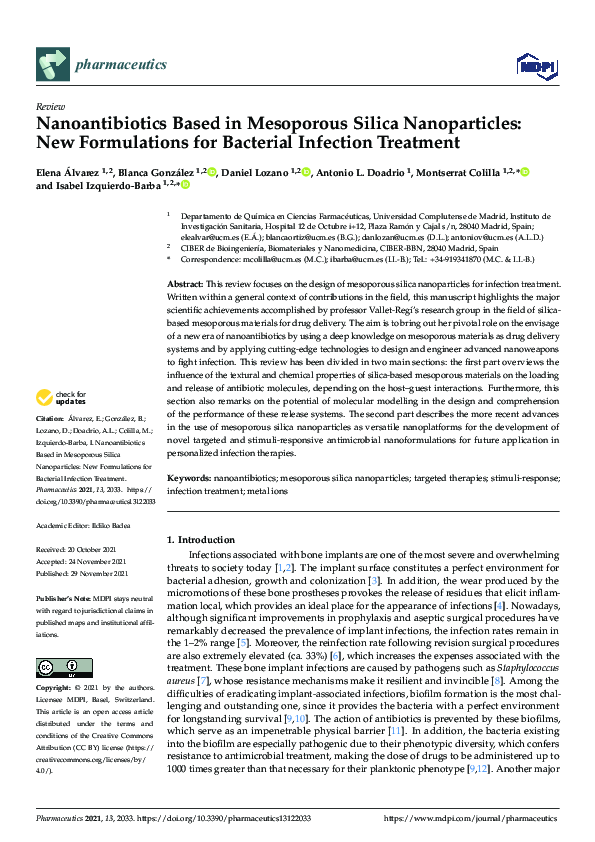 (PDF) Mesoporous Silica Nanoparticles for Nanoantibiotics Development