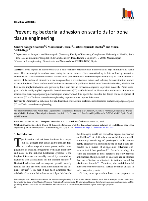 Pdf Preventing Bacterial Adhesion On Scaffolds For Bone Tissue