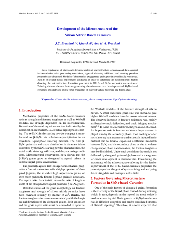(PDF) Development of the microstructure of the silicon nitride based ceramics