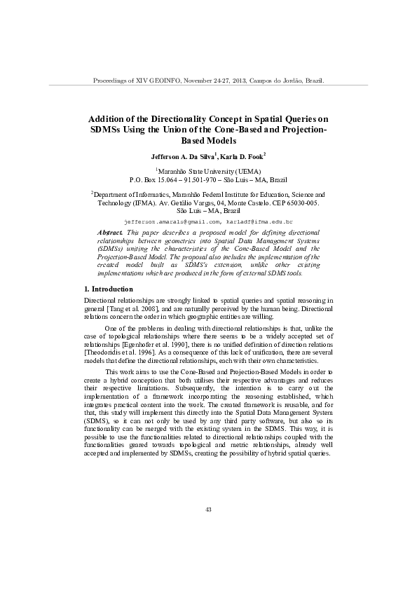 (PDF) Addition of the directionality concept in spatial queries on SDMSs using the union of the ...
