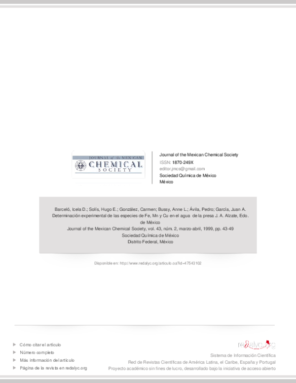 (PDF) Determinación experimental de las especies de Fe, Mn y Cu en el ...