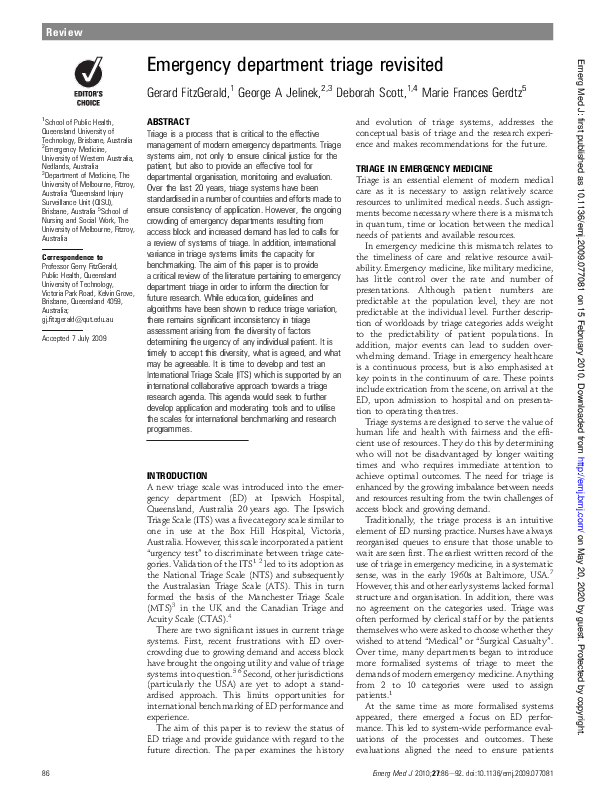 (PDF) Emergency department triage revisited