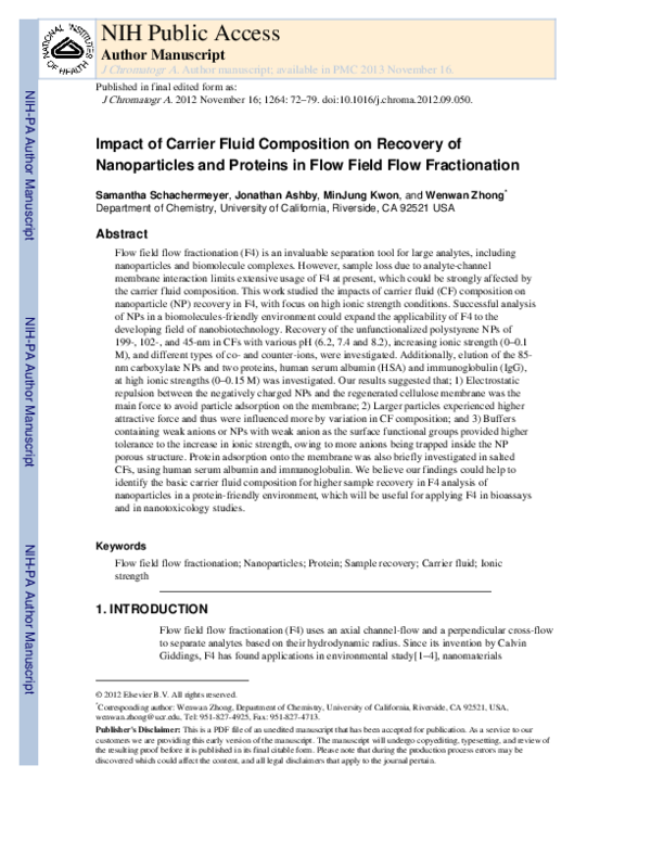 (PDF) Impact of carrier fluid composition on recovery of nanoparticles ...