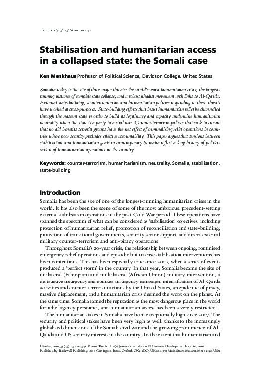 (PDF) Stabilisation and humanitarian access in a collapsed state: the ...