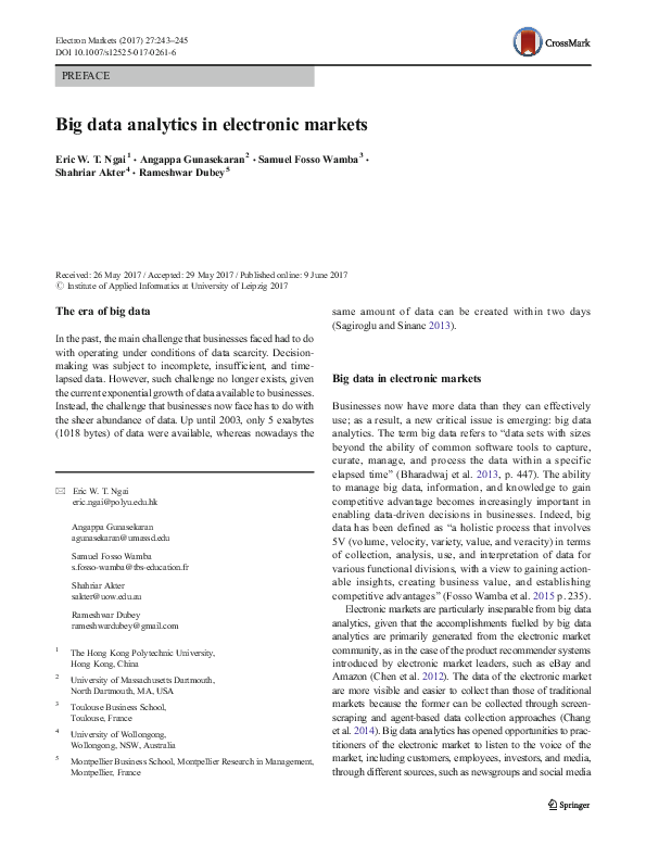 (PDF) Big data analytics in electronic markets