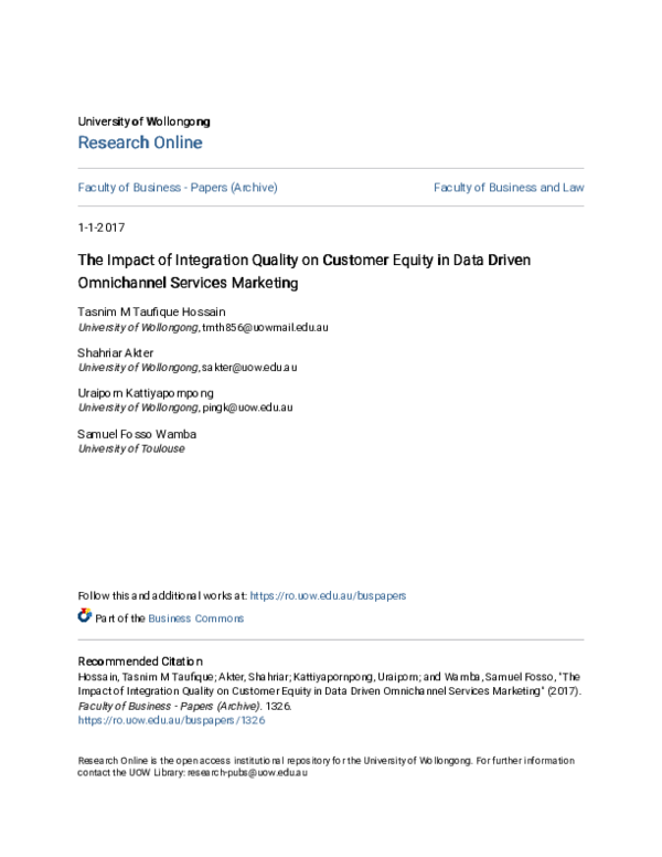 (PDF) The Impact of Integration Quality on Customer Equity in Data ...