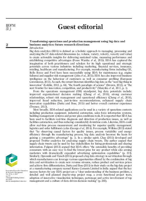 (PDF) Guest editorial: transforming operations and production management using big data and ...