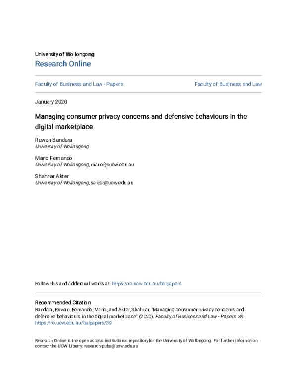 (PDF) Managing consumer privacy concerns and defensive behaviours in ...