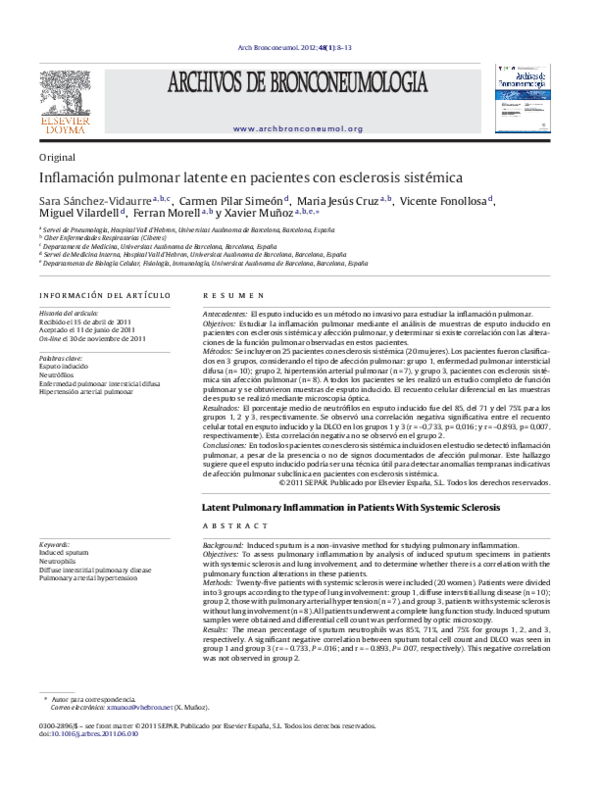 (PDF) Inflamación pulmonar latente en pacientes con esclerosis sistémica