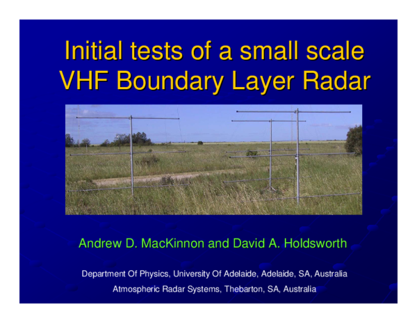(PDF) Initial Tests of a Small Scale VHF Boundary Layer Radar