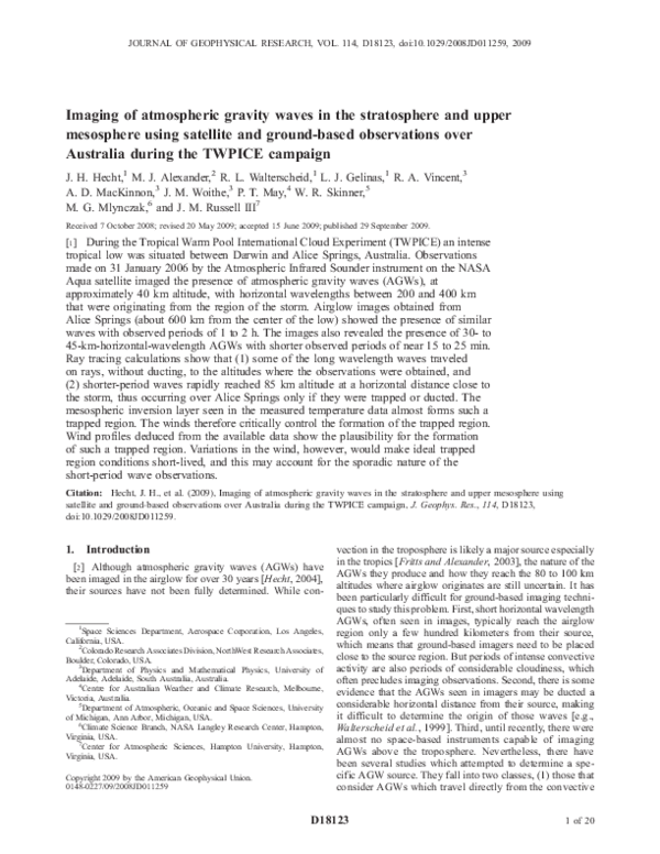 (PDF) Imaging of atmospheric gravity waves in the stratosphere and upper mesosphere using ...