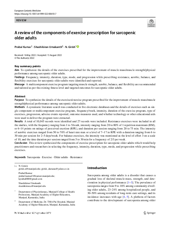 (PDF) A review of the components of exercise prescription for ...