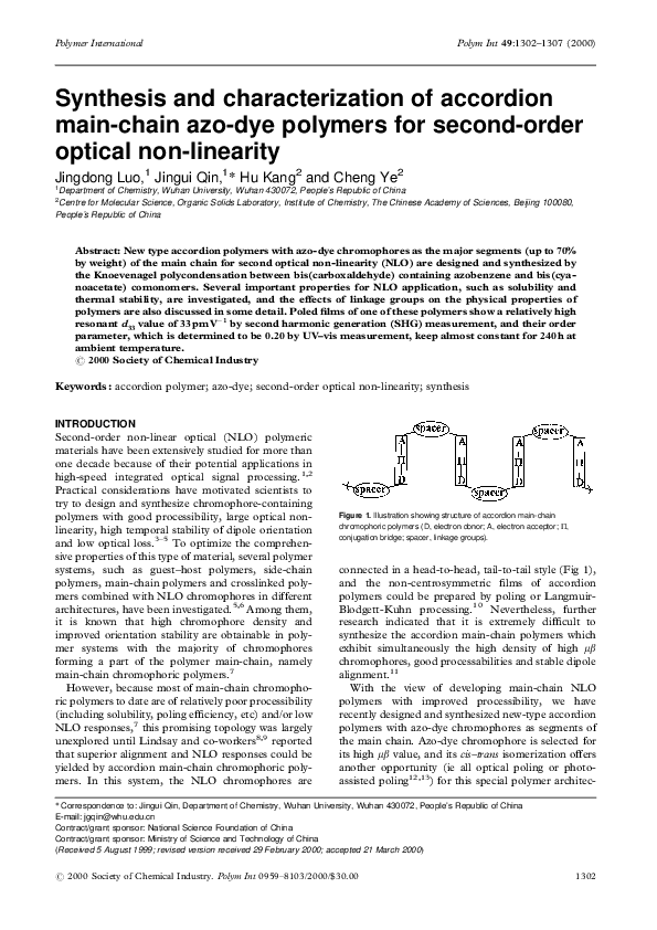 (PDF) Synthesis and characterization of accordion main-chain azo-dye polymers for second-order ...