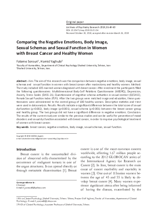 (PDF) Comparing the Negative Emotions, Body Image, Sexual Schemas and ...