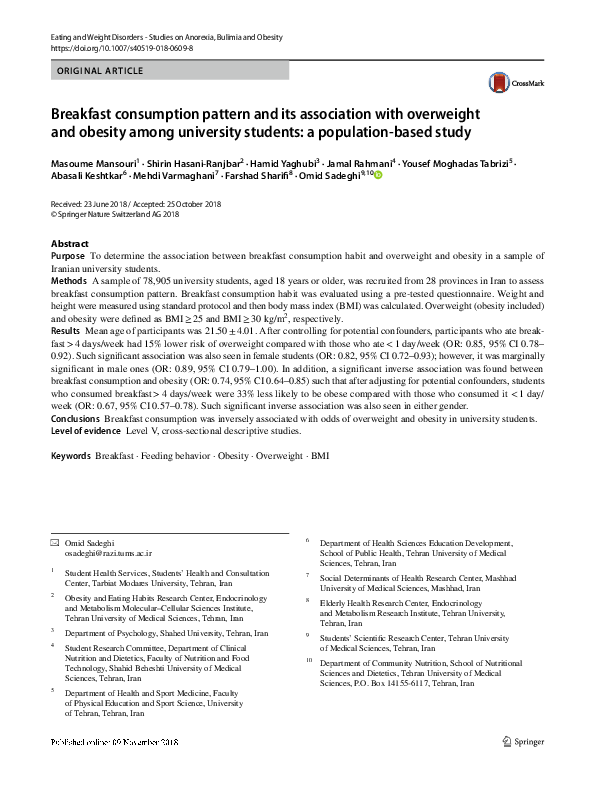 (PDF) Breakfast consumption pattern and its association with overweight ...