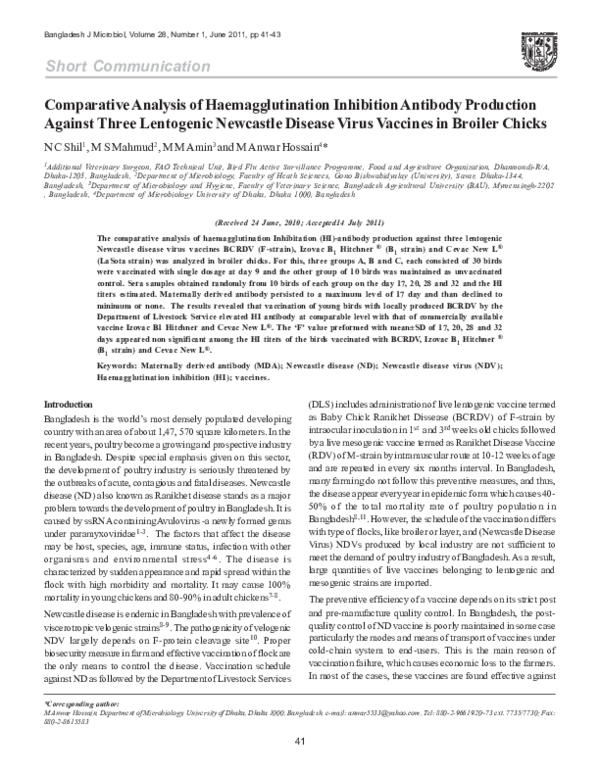 (PDF) Comparative Analysis of Haemagglutination Inhibition Antibody ...