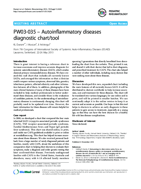 (PDF) PW03-035 – Autoinflammatory diseases diagnostic chart/tool