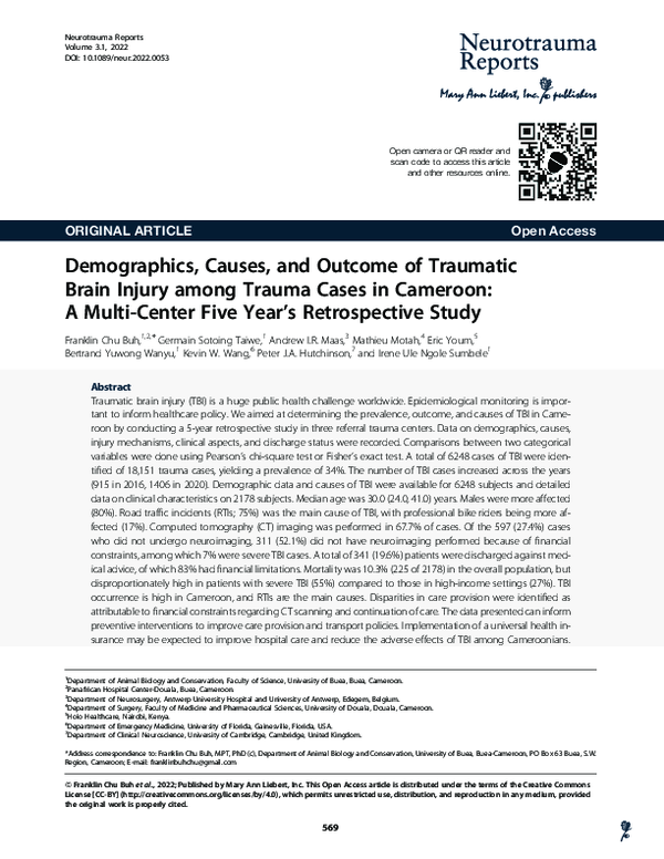 (PDF) Demographics, Causes, and Outcome of Traumatic Brain Injury among ...