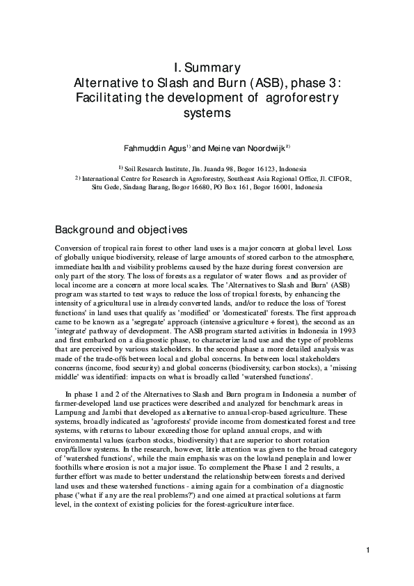 (PDF) I. Summary Alternative to Slash and Burn (ASB), phase 3 ...