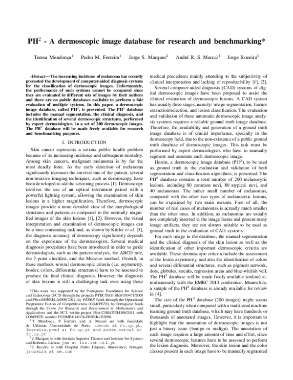 (PDF) PH2 - A dermoscopic image database for research and benchmarking