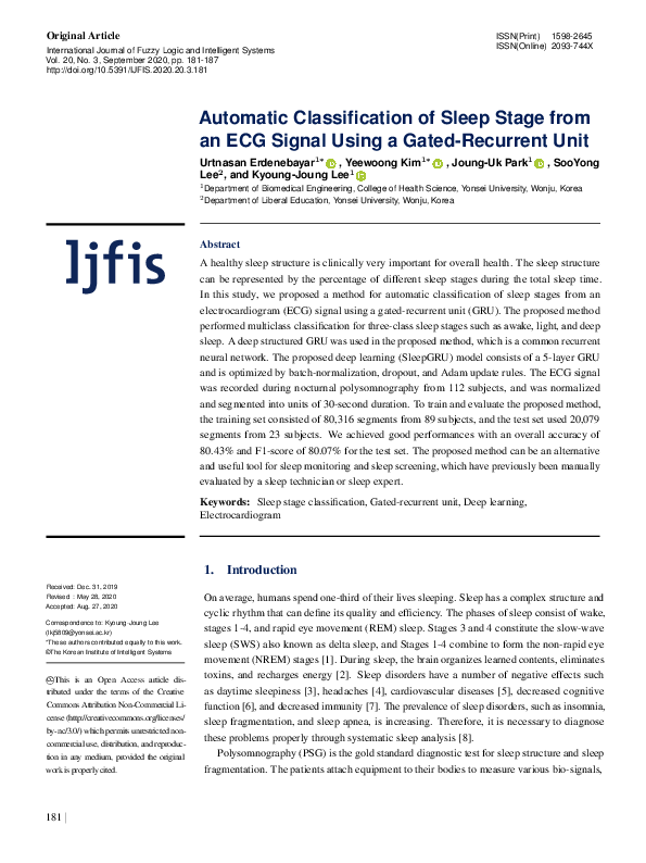 (PDF) Automatic Classification of Sleep Stage from an ECG Signal Using a Gated-Recurrent Unit