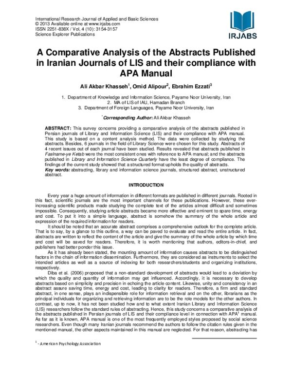 (PDF) A Comparative Analysis of the Abstracts Published in Iranian ...