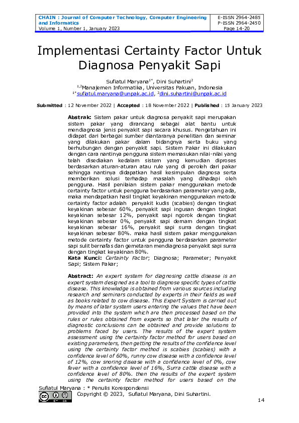 (PDF) Implementasi Certainty Factor Untuk Diagnosa Penyakit Sapi