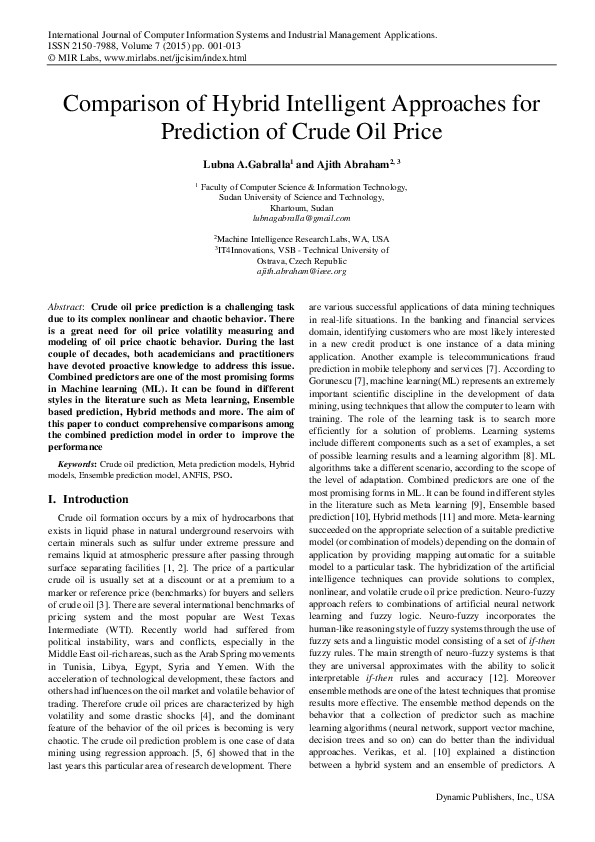 (PDF) Comparison of Hybrid Intelligent Approaches for Prediction of Crude Oil Price
