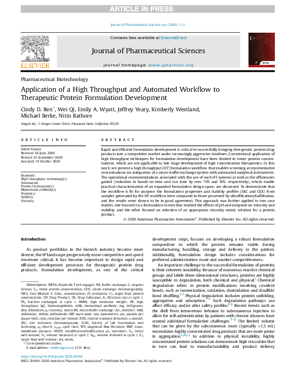 Pdf Application Of A High Throughput And Automated Workflow To