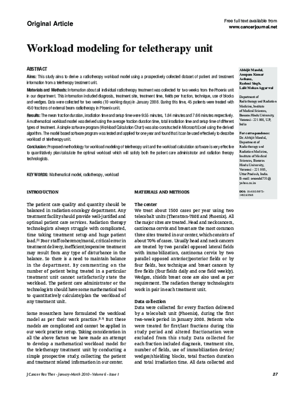 (PDF) Workload modeling for teletherapy unit | rashmi singh - Academia.edu