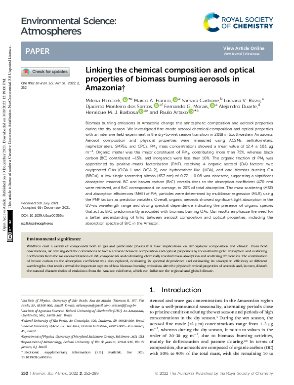 (PDF) Linking the chemical composition and optical properties of biomass burning aerosols in ...