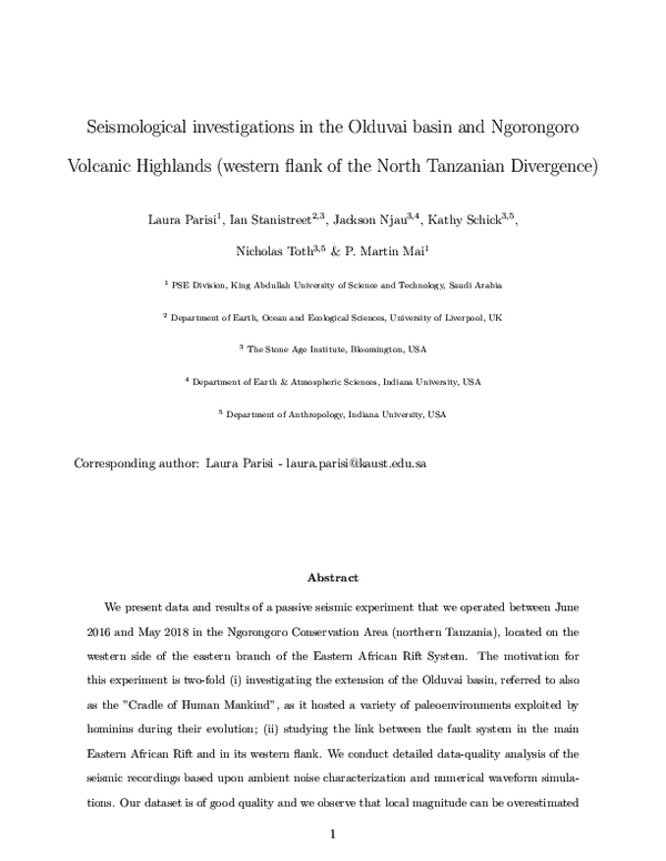 (PDF) Seismological Investigations in the Olduvai Basin and Ngorongoro ...