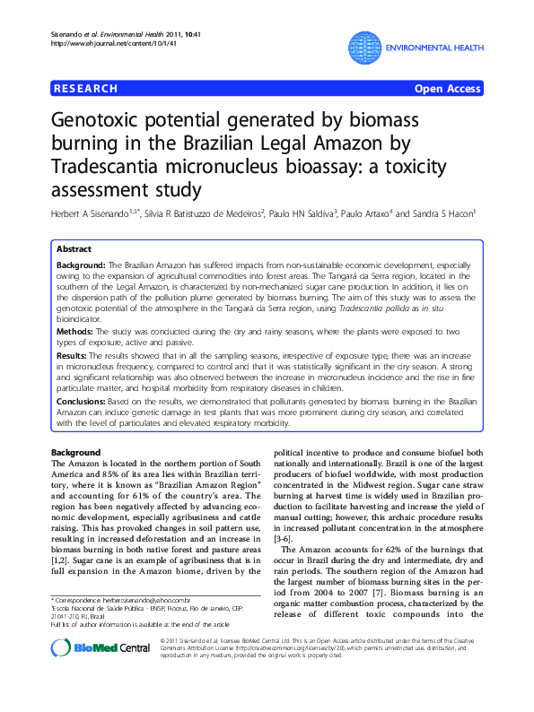 (PDF) Genotoxic potential generated by biomass burning in the Brazilian ...