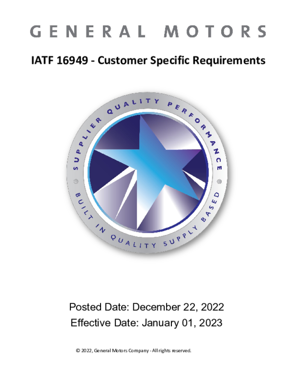 (PDF) IATF 16949 - Customer specific requirement- General motors 2023