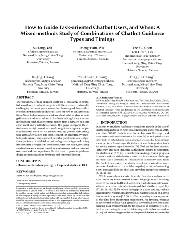 Pdf How To Guide Task Oriented Chatbot Users And When A Mixed